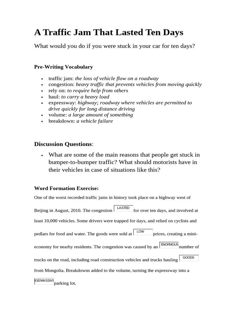 Ten-Day Traffic Jam: Causes and Effects | PDF
