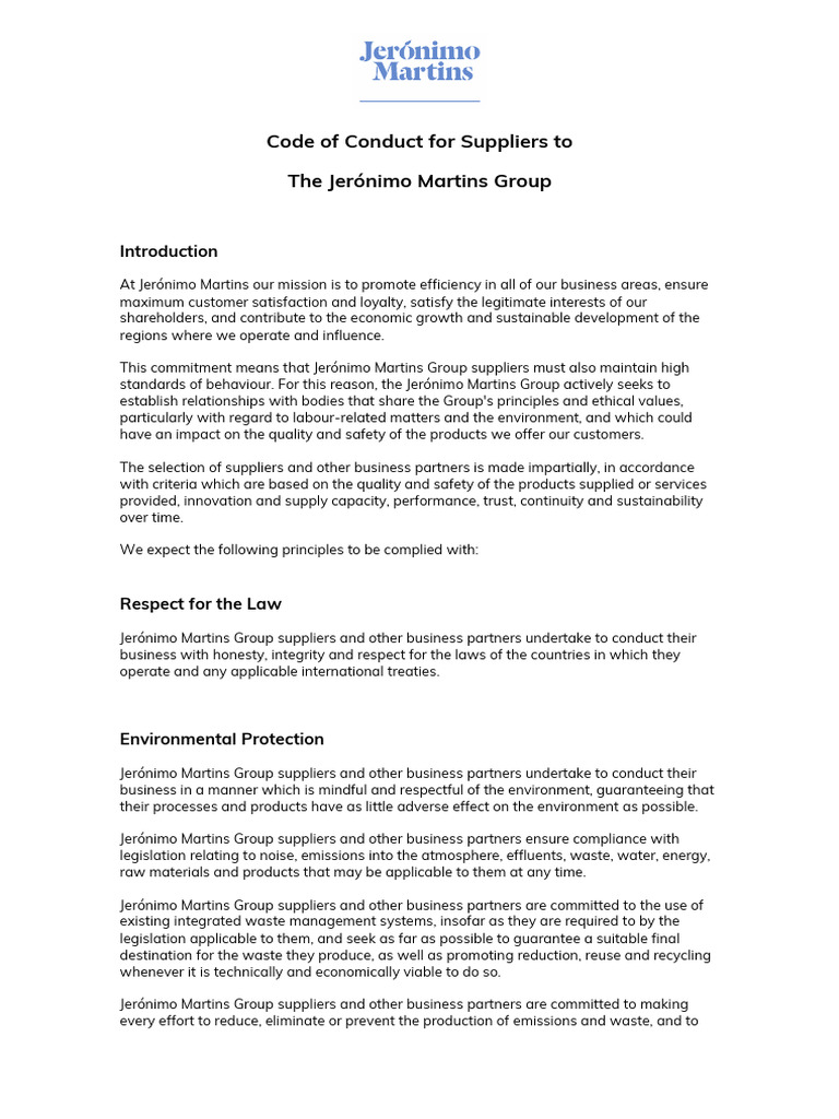 Supplier Code of Conduct Overview | PDF | Supply Chain | Safety