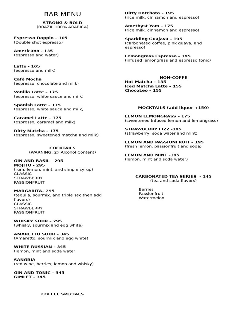 Beverage Menu Overview | PDF