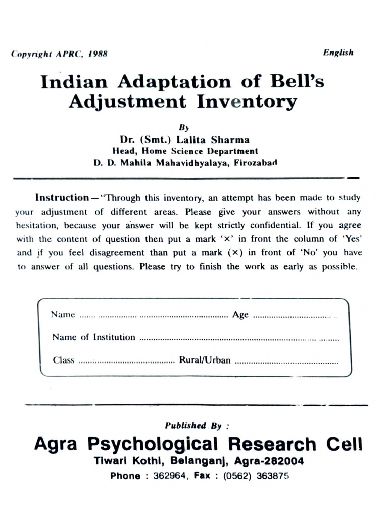 Bell's Adjustment Inventory | PDF
