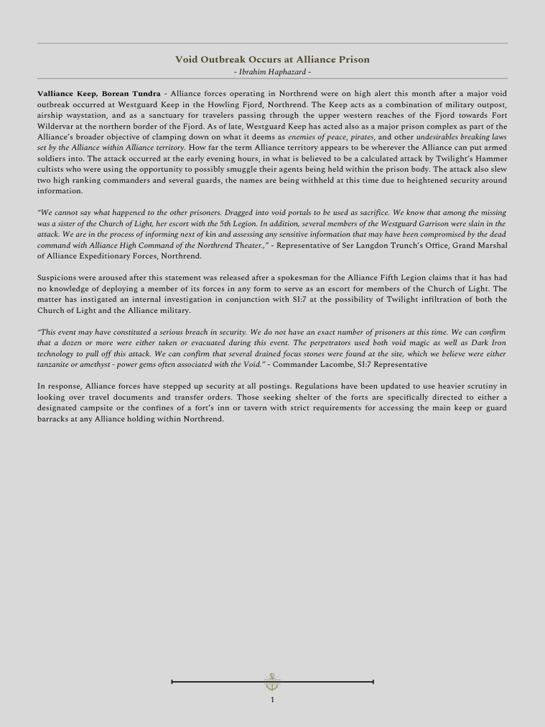 Void Outbreak Occurs at Alliance Prison | PDF | Military Operations ...