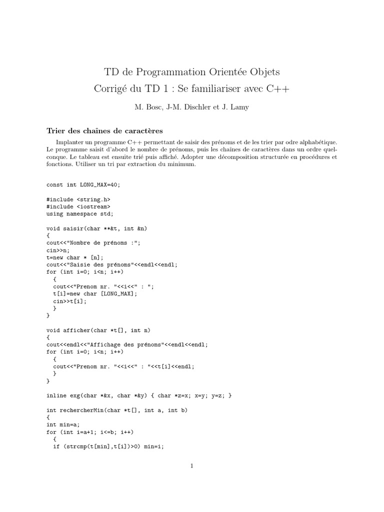 TD1 - Familiarisation Avec C++ (Corrigé) | PDF | C ++ | Programmation informatique