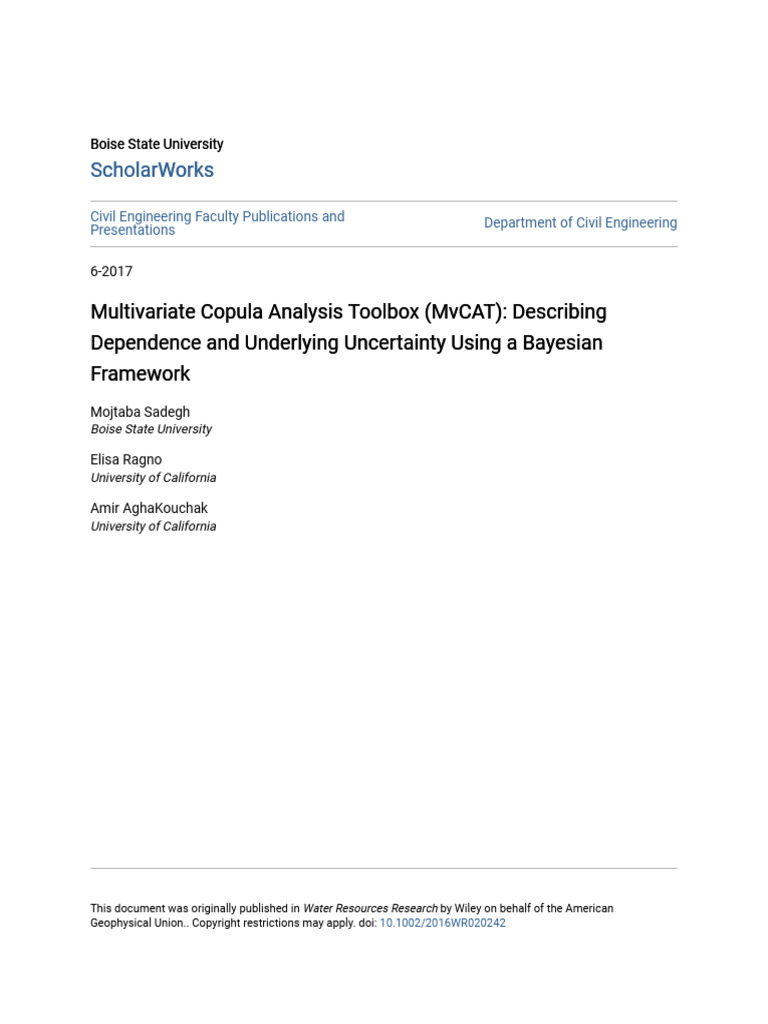 Multivariate Copula Analysis Toolbox (MvCAT) - Describing Dependen | PDF | Bayesian Inference ...