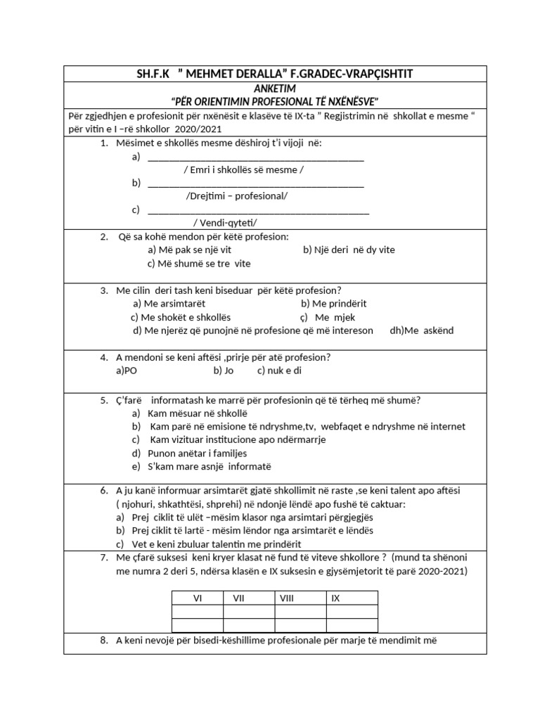 Anketim Orientimi Profesional 2021 | PDF