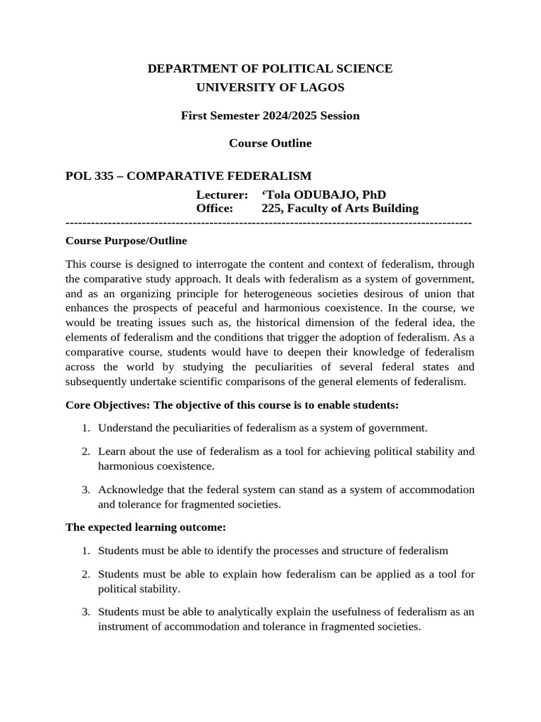 Comparative Federalism Course Outline | PDF | Federalism | Political ...