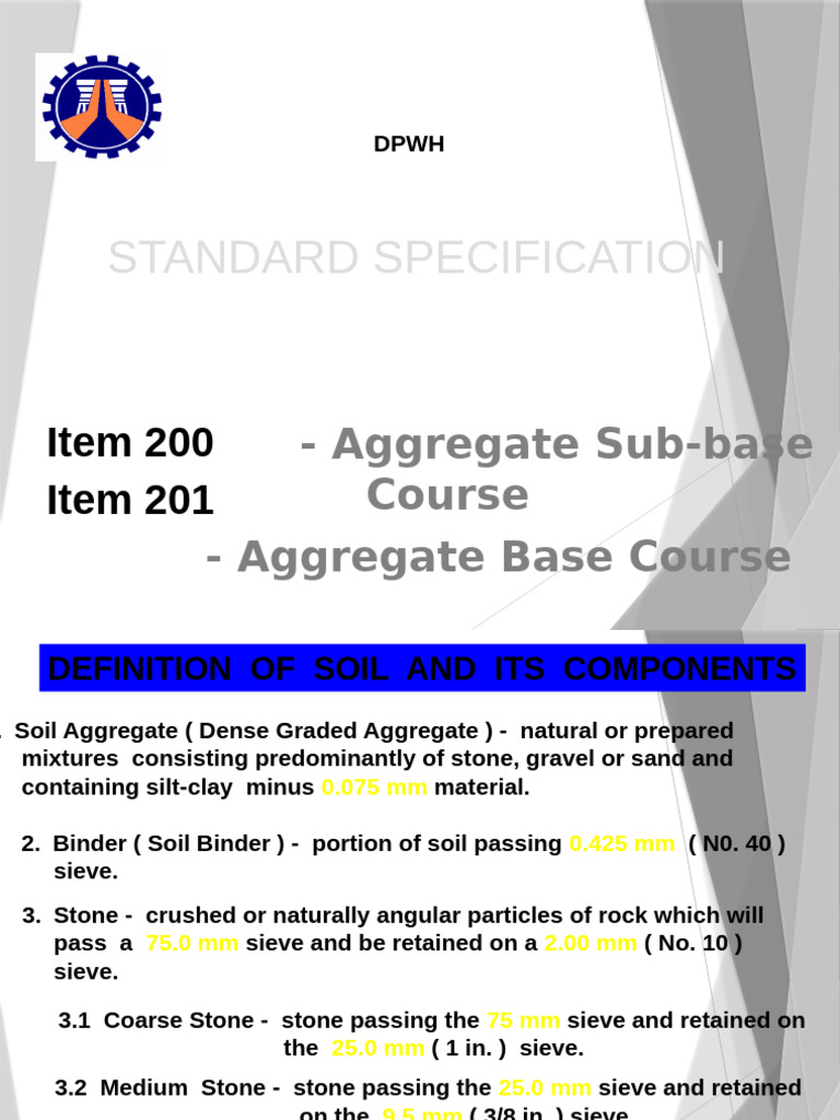 DPWH Soil and Aggregate Specifications | PDF | Gravel | Silt