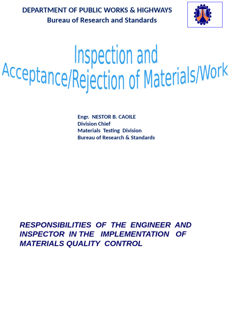 Inspection and Acceptance or Rejection of Materials or Work | PDF ...