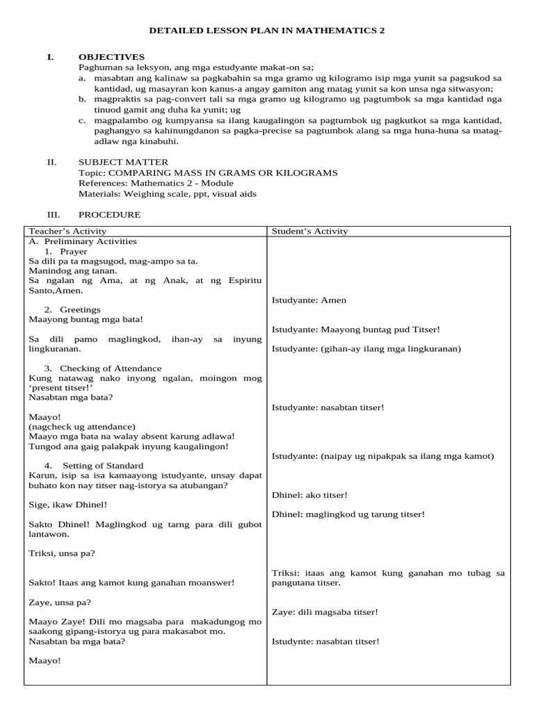 Detailed Lesson Plan in Mathematics 2 | PDF