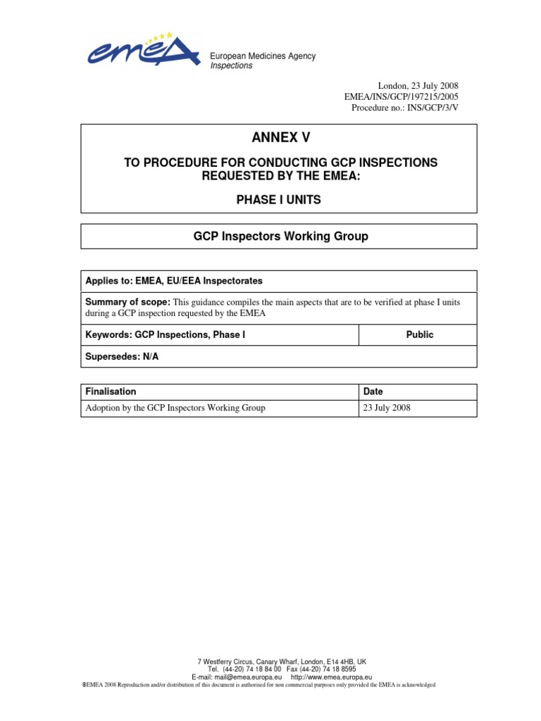 Annex V Procedure Conducting GCP Inspections Requested Emea Phase I ...