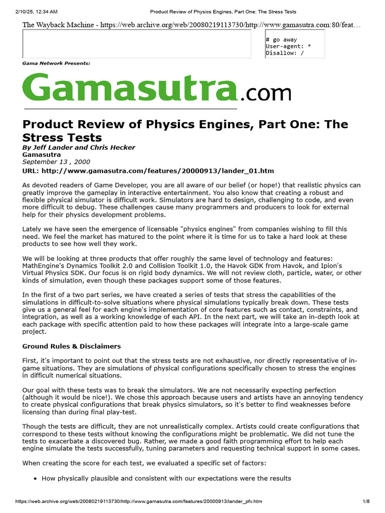 Product Review of Physics Engines, Part One_ The Stress Tests | PDF ...