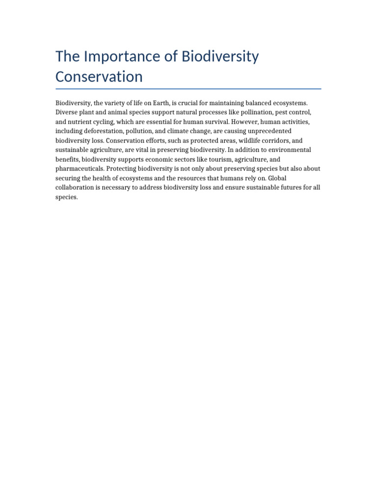 The Importance of Biodiversity Conservation | PDF