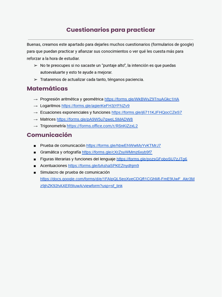 Cuestionarios para Practicar | PDF