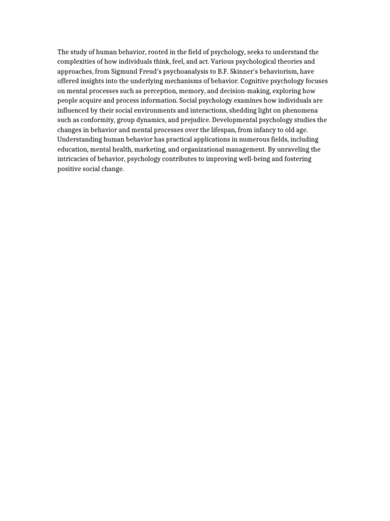 Understanding Human Behavior in Psychology | PDF