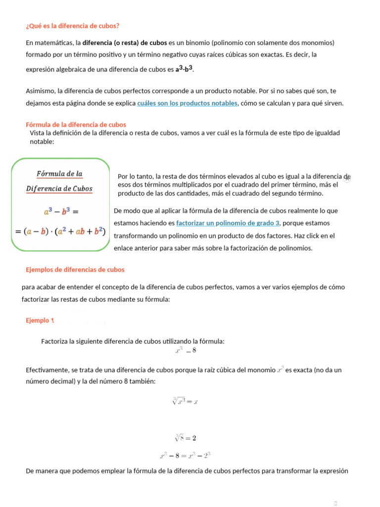 Diferencia (O Resta) de Cubos - Fórmula, Factorización y Ejemplos | PDF | Factorización | Aritmética