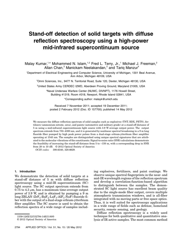 2011 - Stand-Off Detection of Solid Targets With Diffuse | PDF | Laser ...