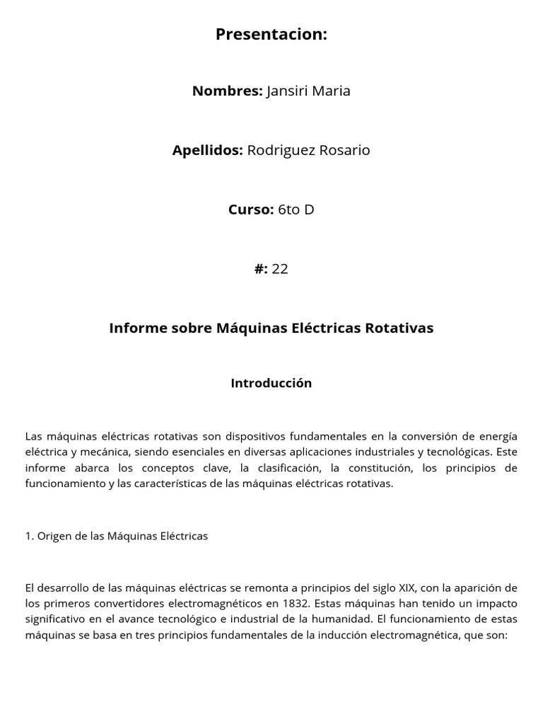 # Informe Sobre Máquinas Eléctricas Rotativas | PDF | Corriente eléctrica | Generador eléctrico