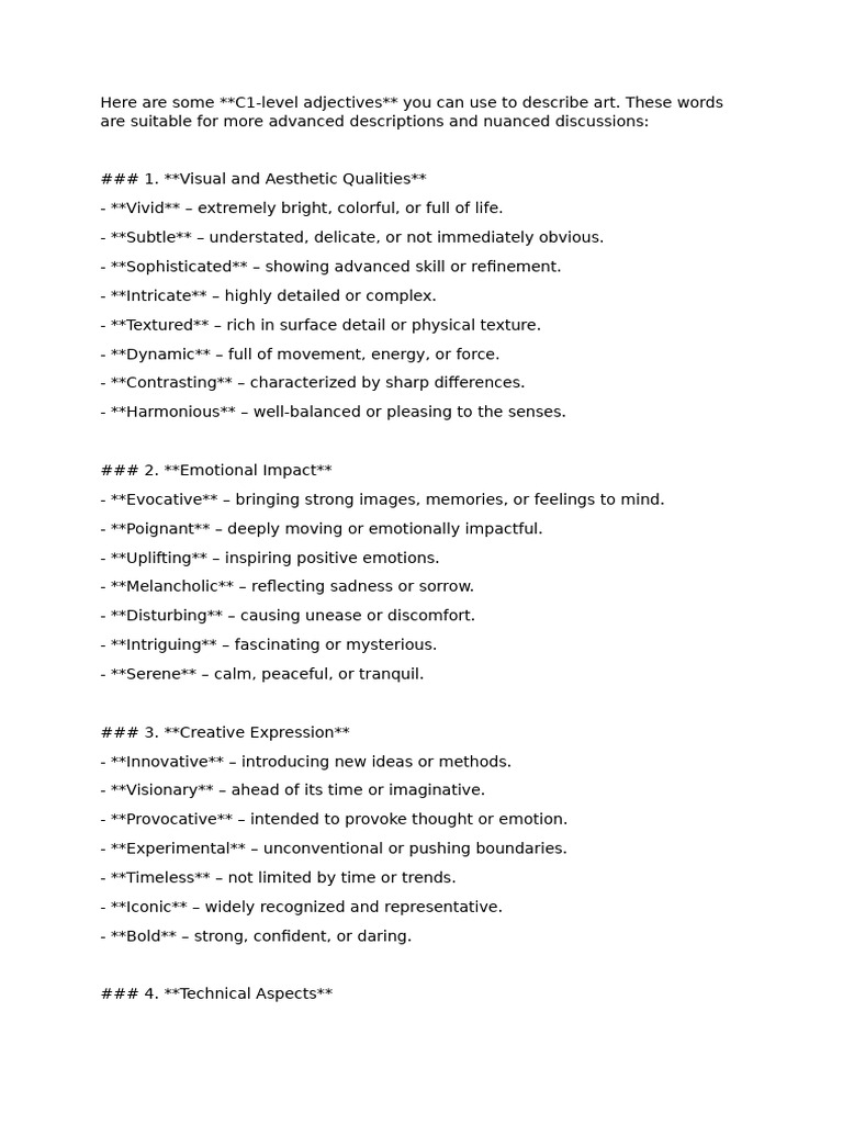 C1-Level Adjectives for Art Descriptions | PDF