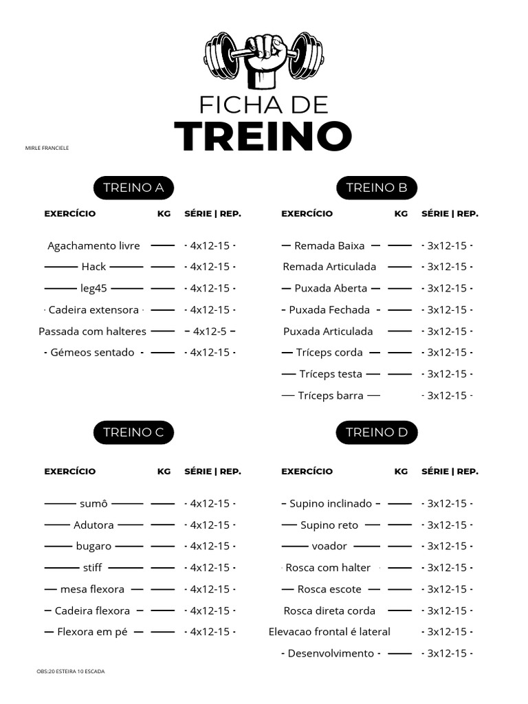 Ficha de Treino Academia Tamanho a4.PDF | PDF