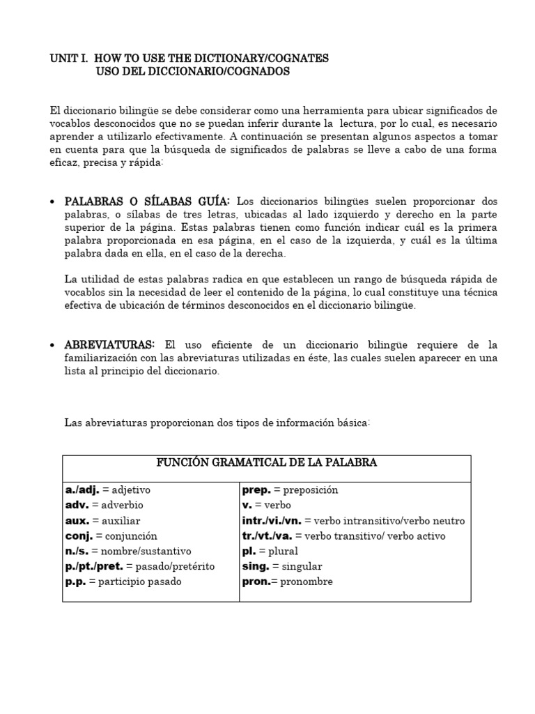 Uso Del Diccionario | PDF | Pronombre | Verbo