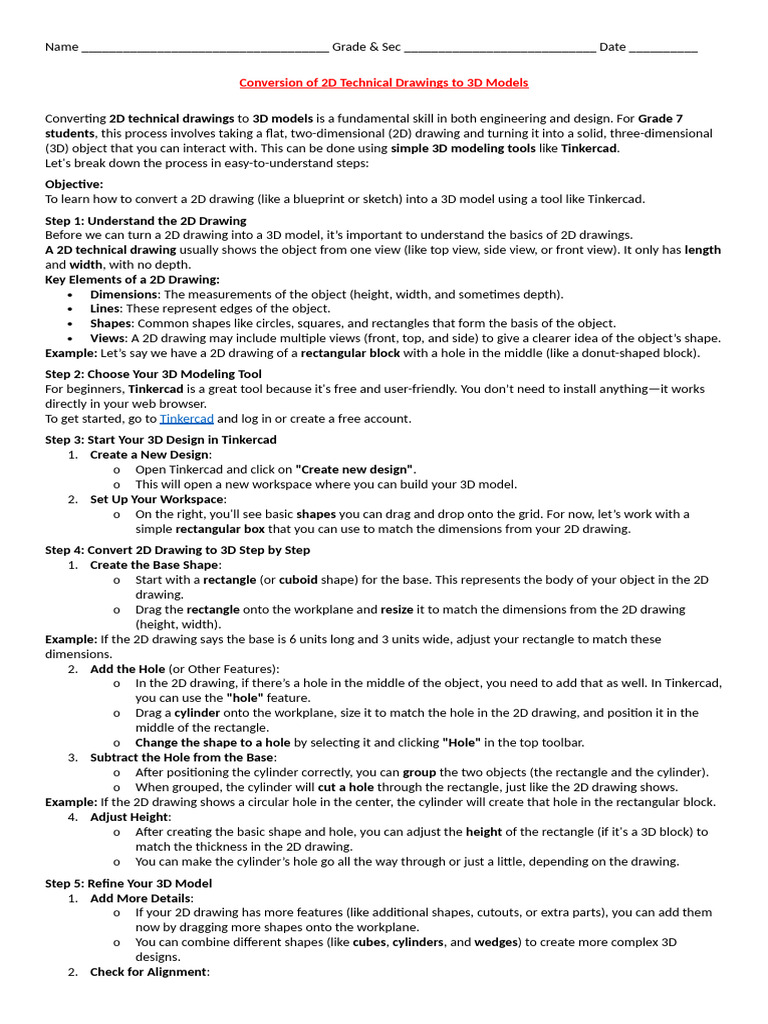 Conversion of 2D Technical Drawings To 3D Models | PDF | 3 D Computer Graphics | 2 D Computer ...