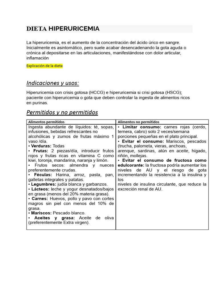 Dieta Hiperuricemia Avance | PDF | Gota | Alimentos