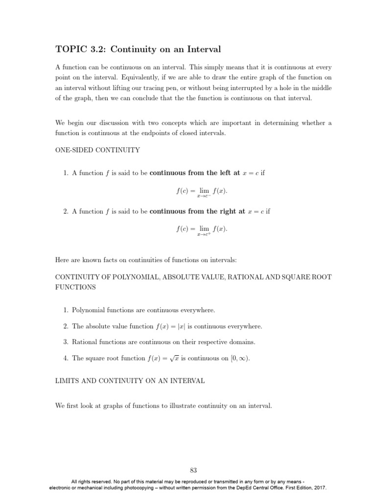 Basic Calculus Lesson 3.2 Continuity On An Interval | PDF | Function (Mathematics) | Continuous ...