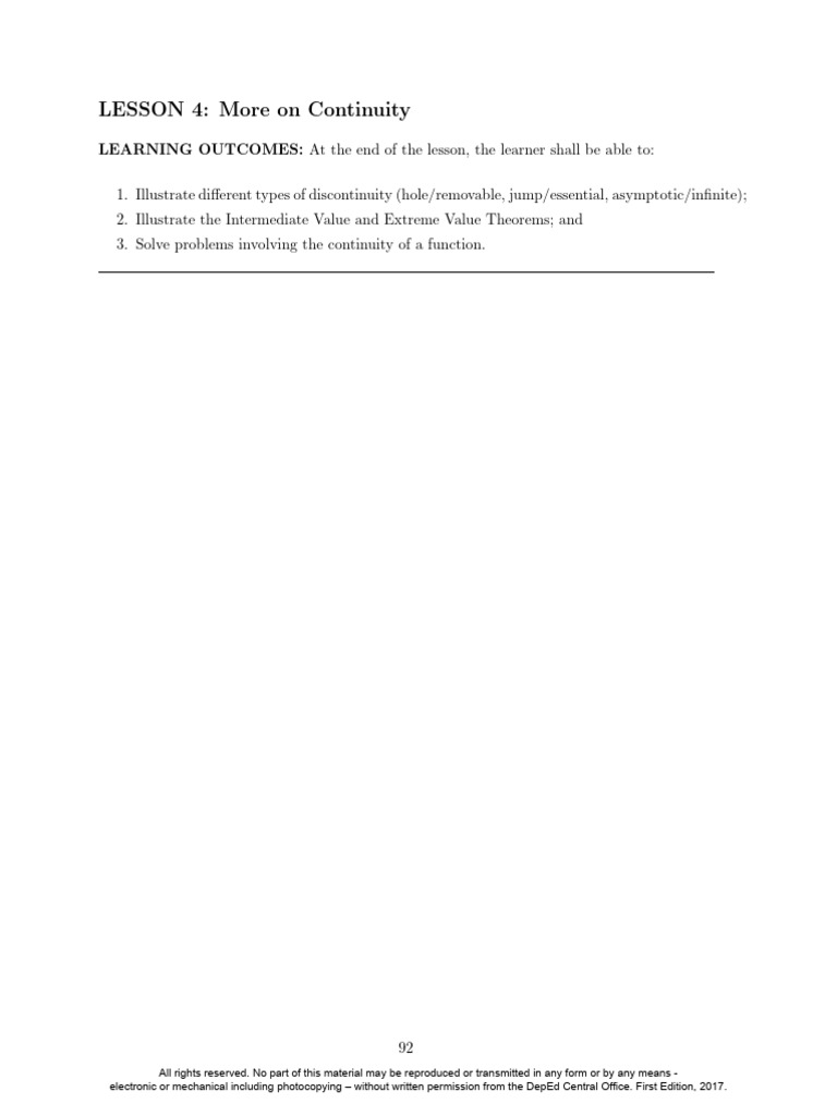 Basic Calculus Lesson 4.1 Different Types of Discontinuities | PDF ...