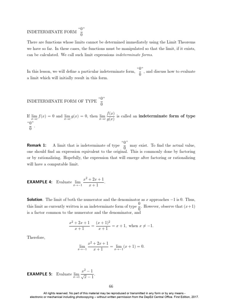 Basic Calculus Lesson 2.3 Indeterminate Form | PDF | Limit (Mathematics ...
