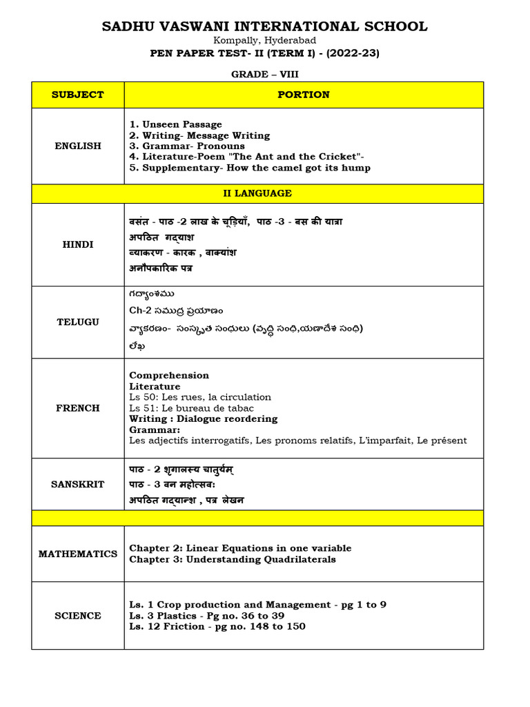 GRADE - VIII - PenPaper Test II | PDF | Languages | Foreign Language ...