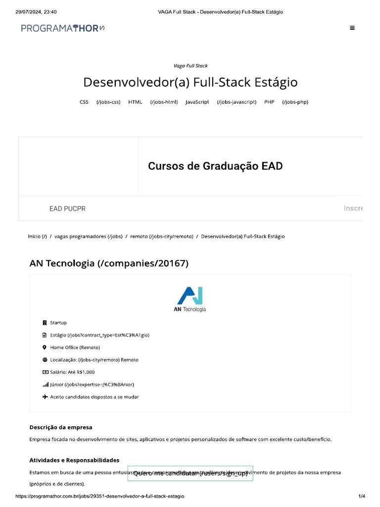 Desenvolvedor(a) Full-Stack Estágio 2 | PDF