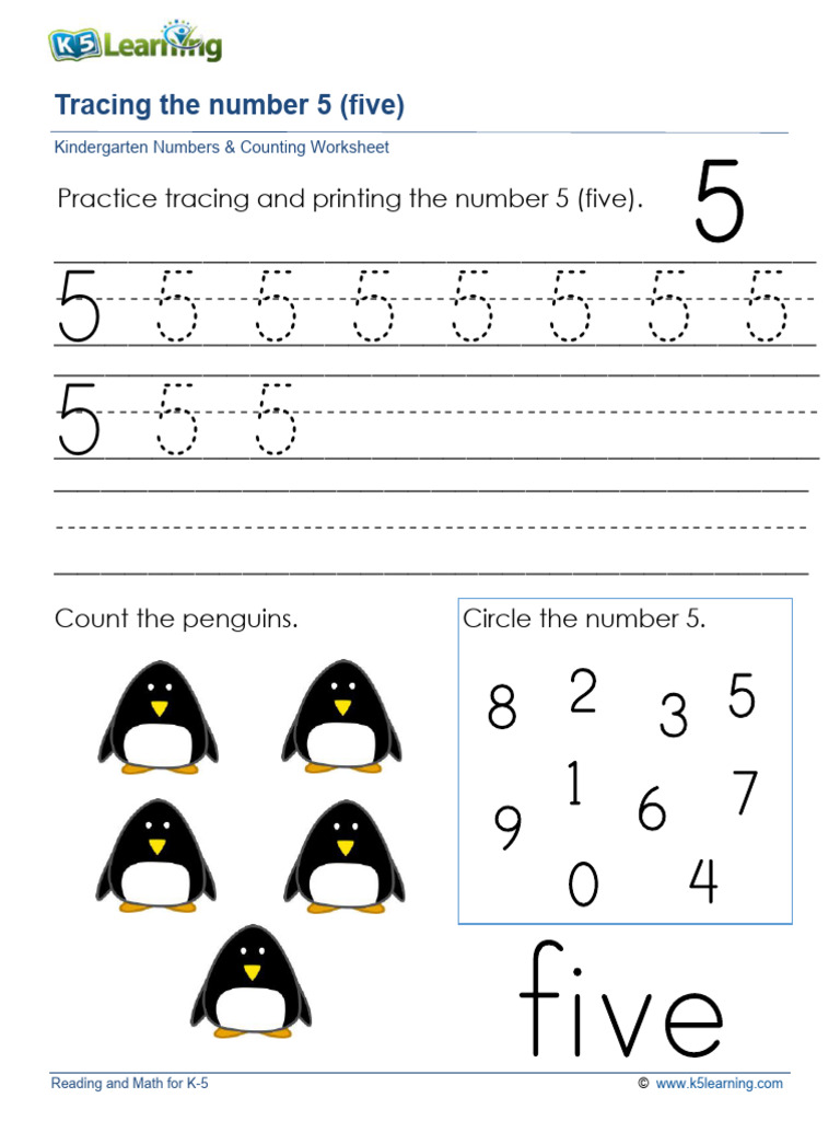 Kindergarten Tracing Numbers Five 5 | PDF