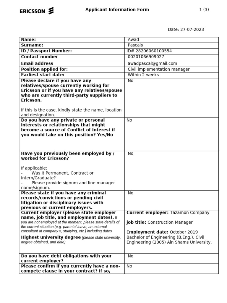 Candidate Application Form-Middle East | PDF | Salary | Employment
