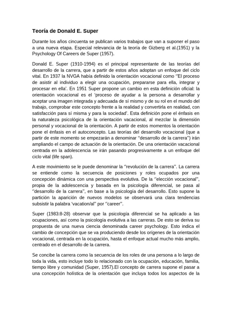 Teoría Donald E. Super | PDF | Sicología | Psicología del desarrollo
