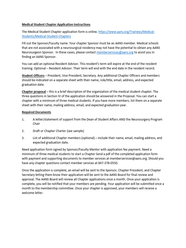 Medical Student Chapter Application Instructions - Revised 5202022 | PDF