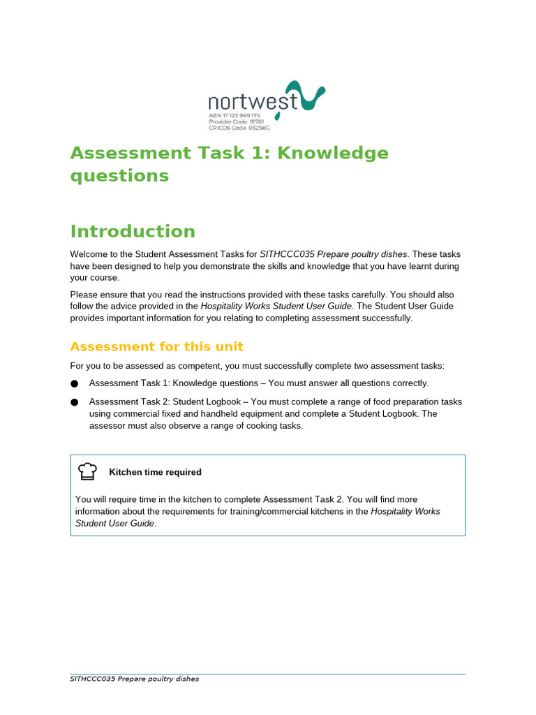 Poultry Dish Preparation Assessment Guide | PDF | Food And Drink ...