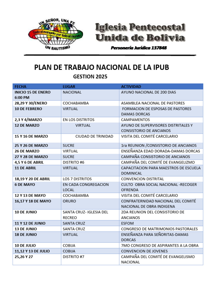 Plan de Trabajo Nacional 2025 | PDF