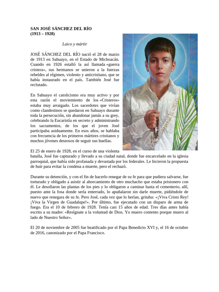 Vida y martirio de José Sánchez del Río | PDF