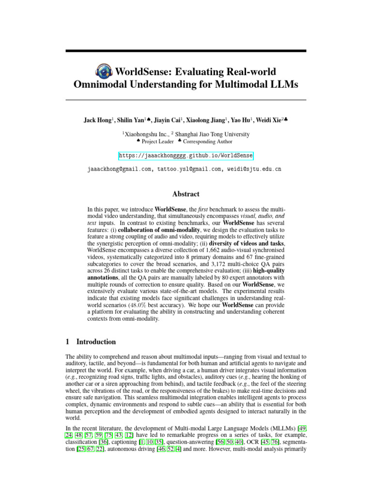 Multimodal AI Benchmark: WorldSense | PDF | Perception | Evaluation