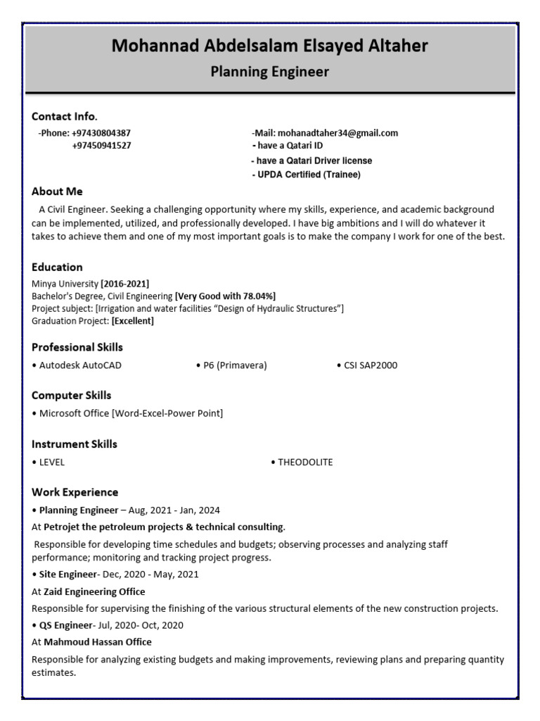 Civil Engineer with Planning Expertise | PDF | Engineering