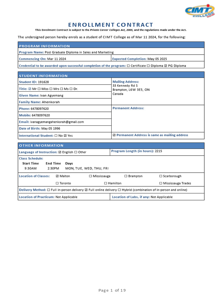 Enrollment-Contract-191628-1905707712878 Signed | PDF | Tablet Computer ...