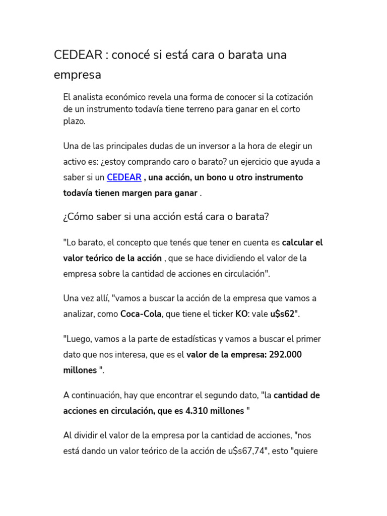Cómo saber si un CEDEAR está barato | PDF | Dólar de los Estados Unidos ...