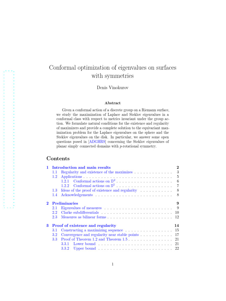 Conformal optimization of eigenvalues on surfaces with symmetries | PDF | Group (Mathematics ...