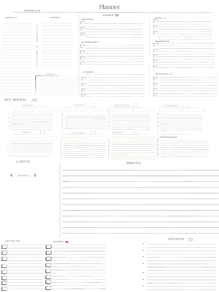 Cream Dark Grey Minimalist Daily Planner (8.5 X 16 In) | PDF
