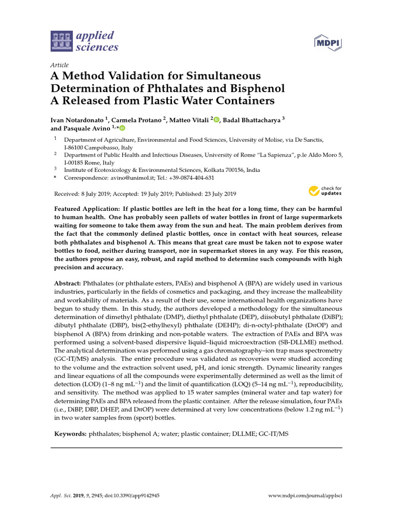 Determination of Phthalates and Bisphenol in Water Plastic Containers ...