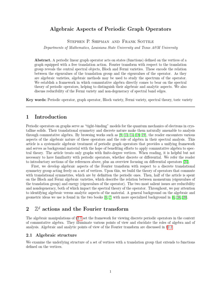 Algebraic Aspects of Periodic Graph Operators | PDF | Eigenvalues And Eigenvectors | Operator ...