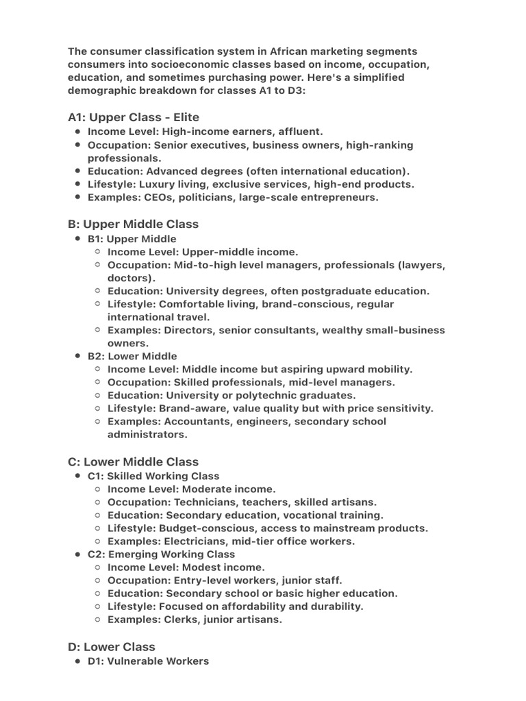 The consumer classification system in African marketing segments consumers… | PDF | Middle Class ...