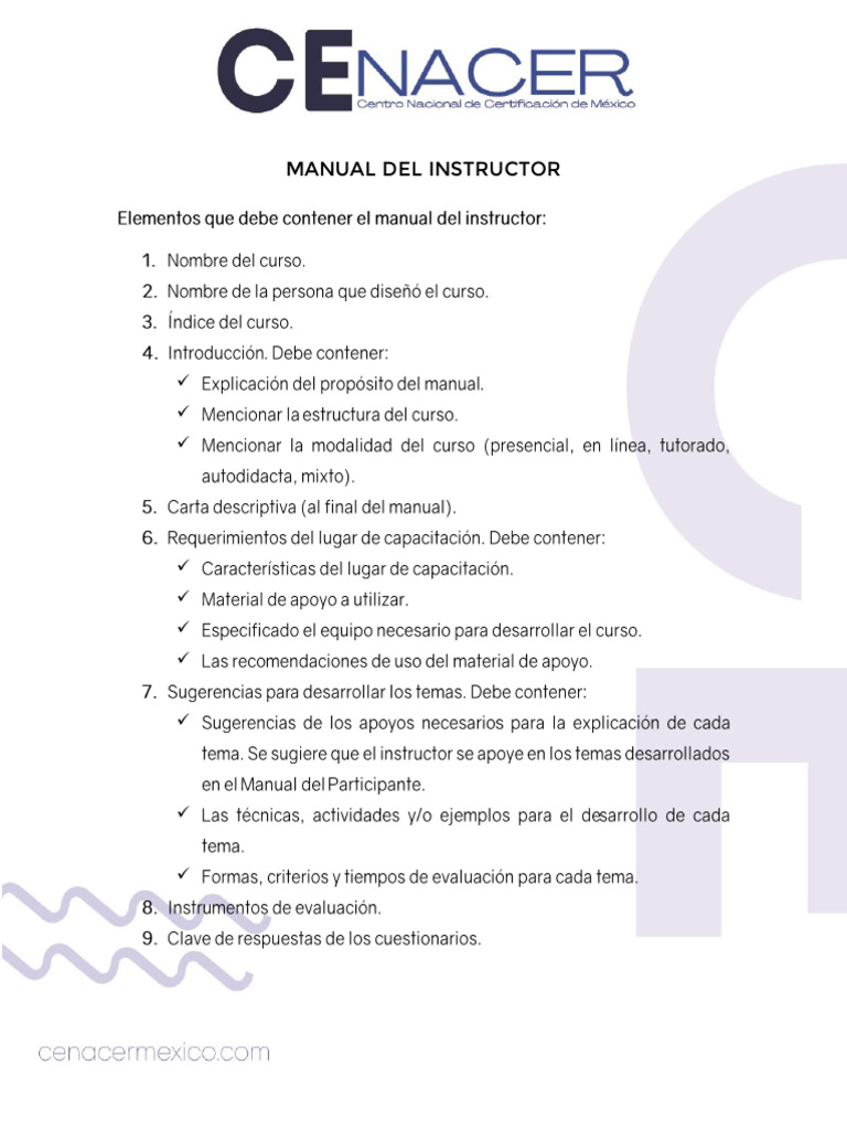 Contenido Del Manual Del Instructor | PDF