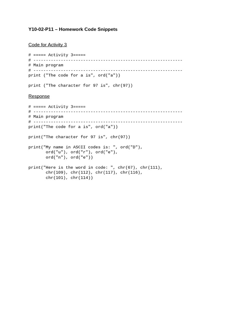 Y10-02-P11 Hwk Code Snippets | PDF