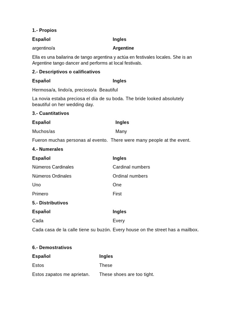 Guía de Adjetivos en Español e Inglés | PDF