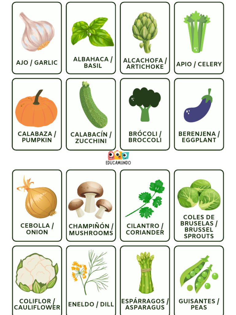 Fichas de Verduras en Inglés | PDF